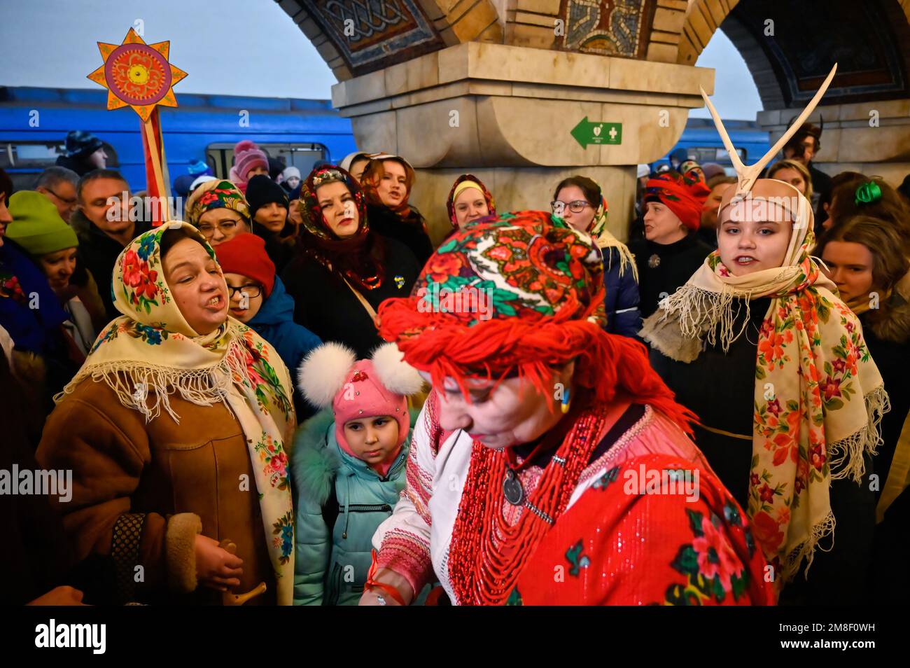 Ukrainians dressed in folk costumes celebrate the folk holiday Malanka ...
