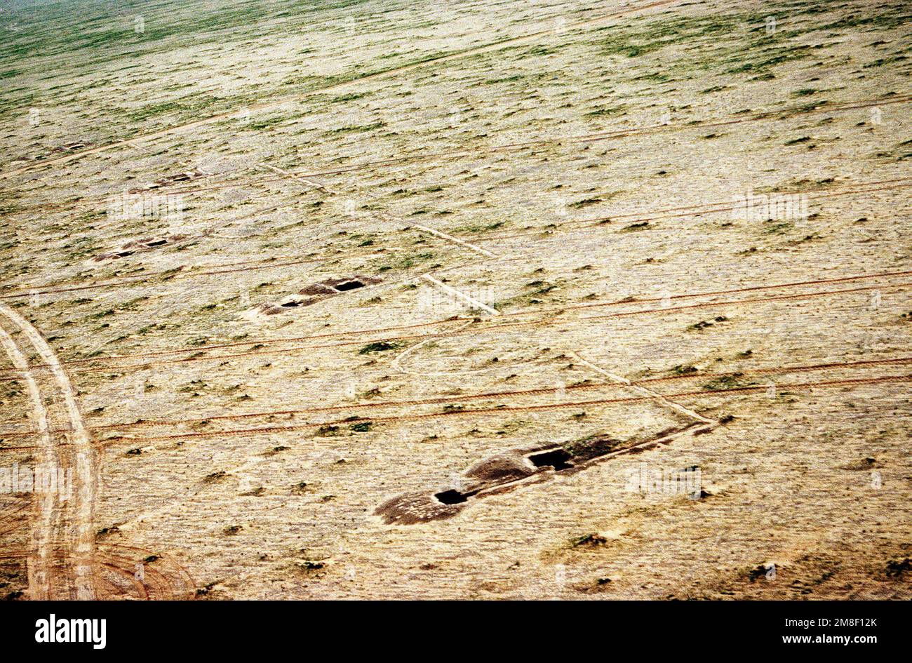 An aerial view of a section of Iraqi field fortifications abandoned ...