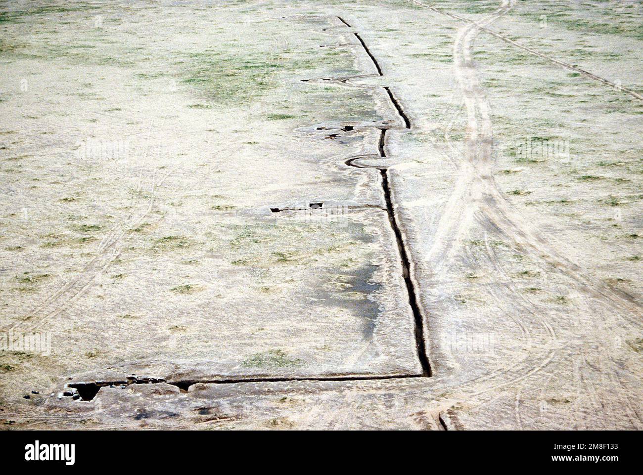 An aerial view of a section of Iraqi field fortifications abandoned ...