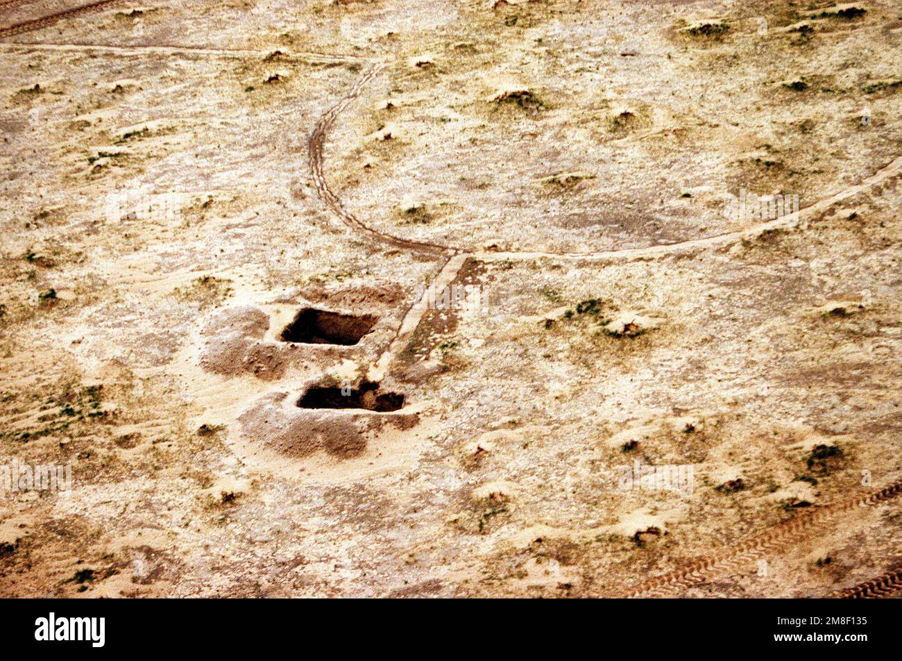 An aerial view of a section of Iraqi field fortifications abandoned ...