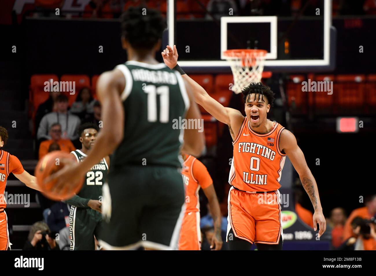 Illinois' Terrence Shannon Jr. (0) pumps up the crowd as Michigan State ...