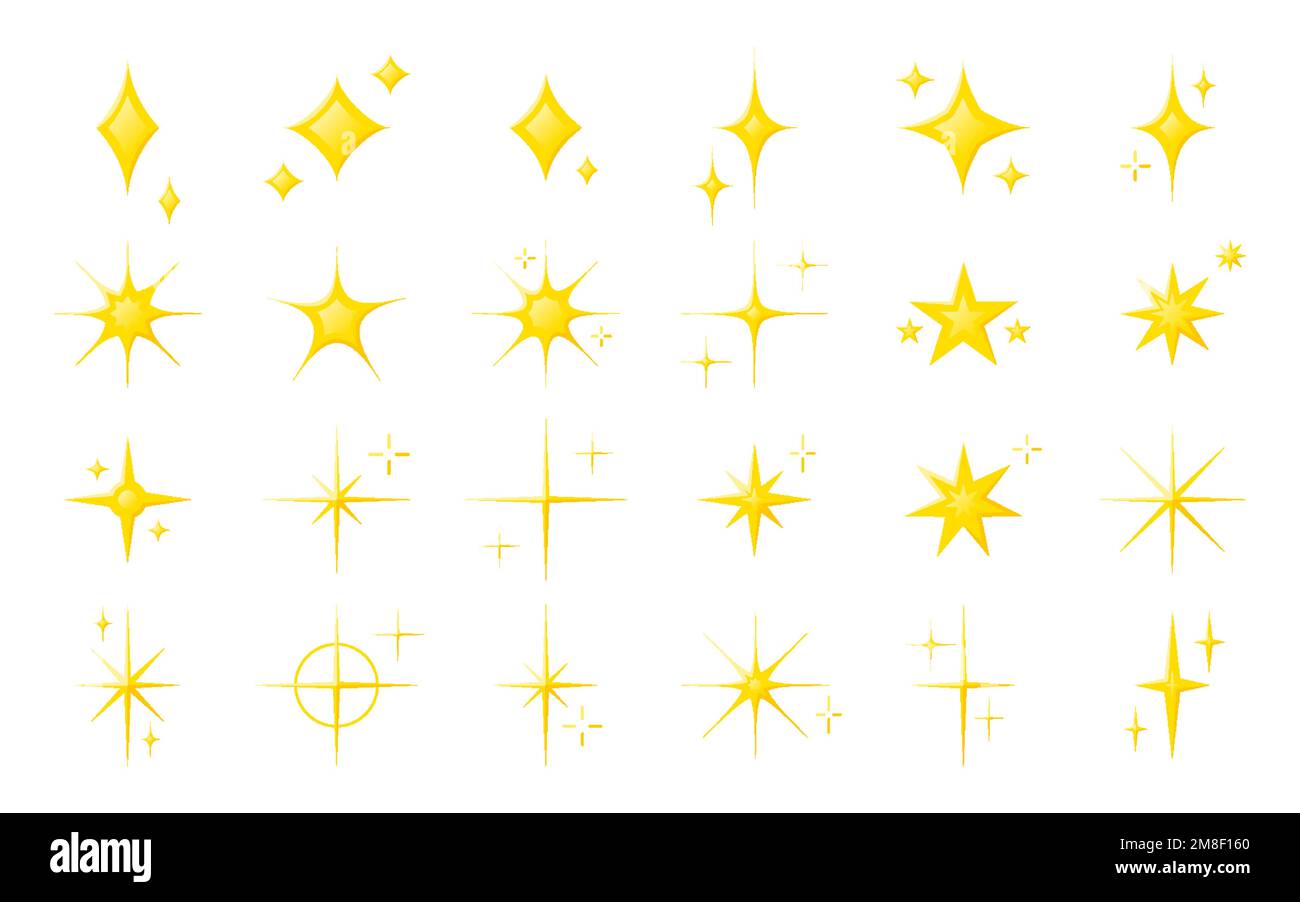 Star icon space sparkle gold yellow twinkle shimmer flat set. Background element abstract sky ...