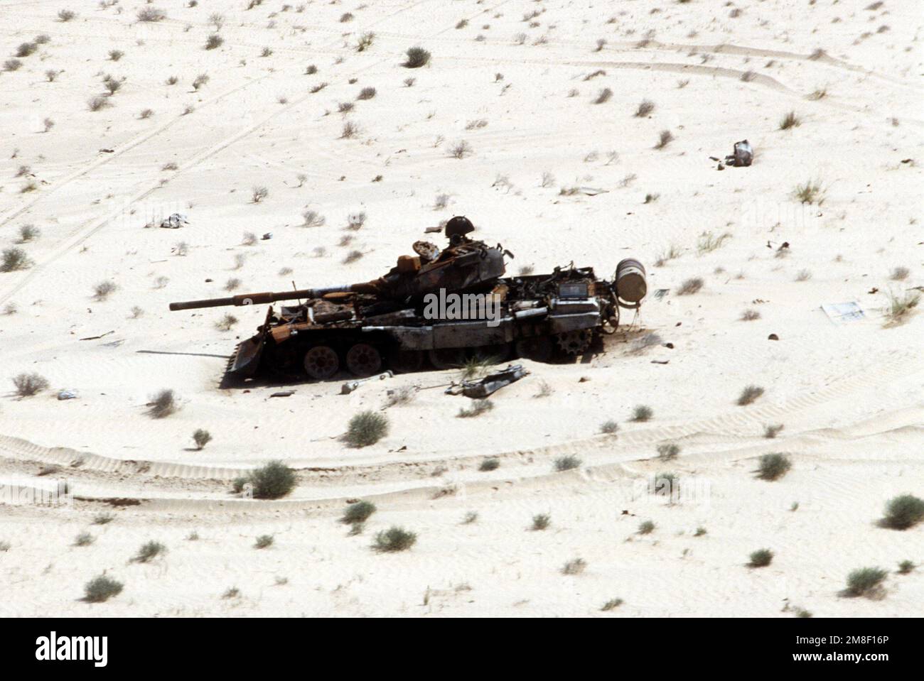 An Iraqi T-72 main battle tank destroyed during Operation Desert Storm ...