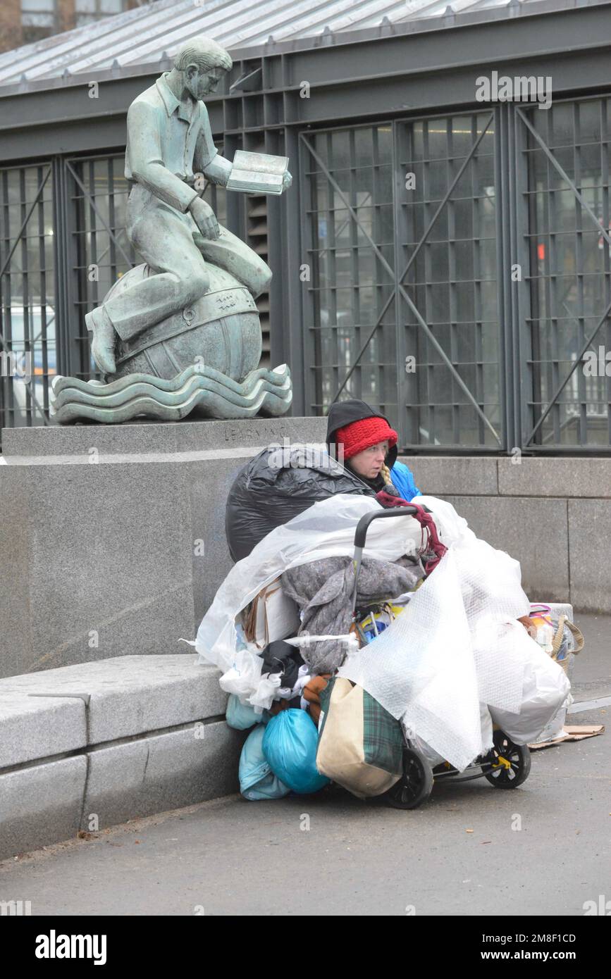Massachusetts, USA. 14th Jan, 2023. A homeless woman looks on as ...