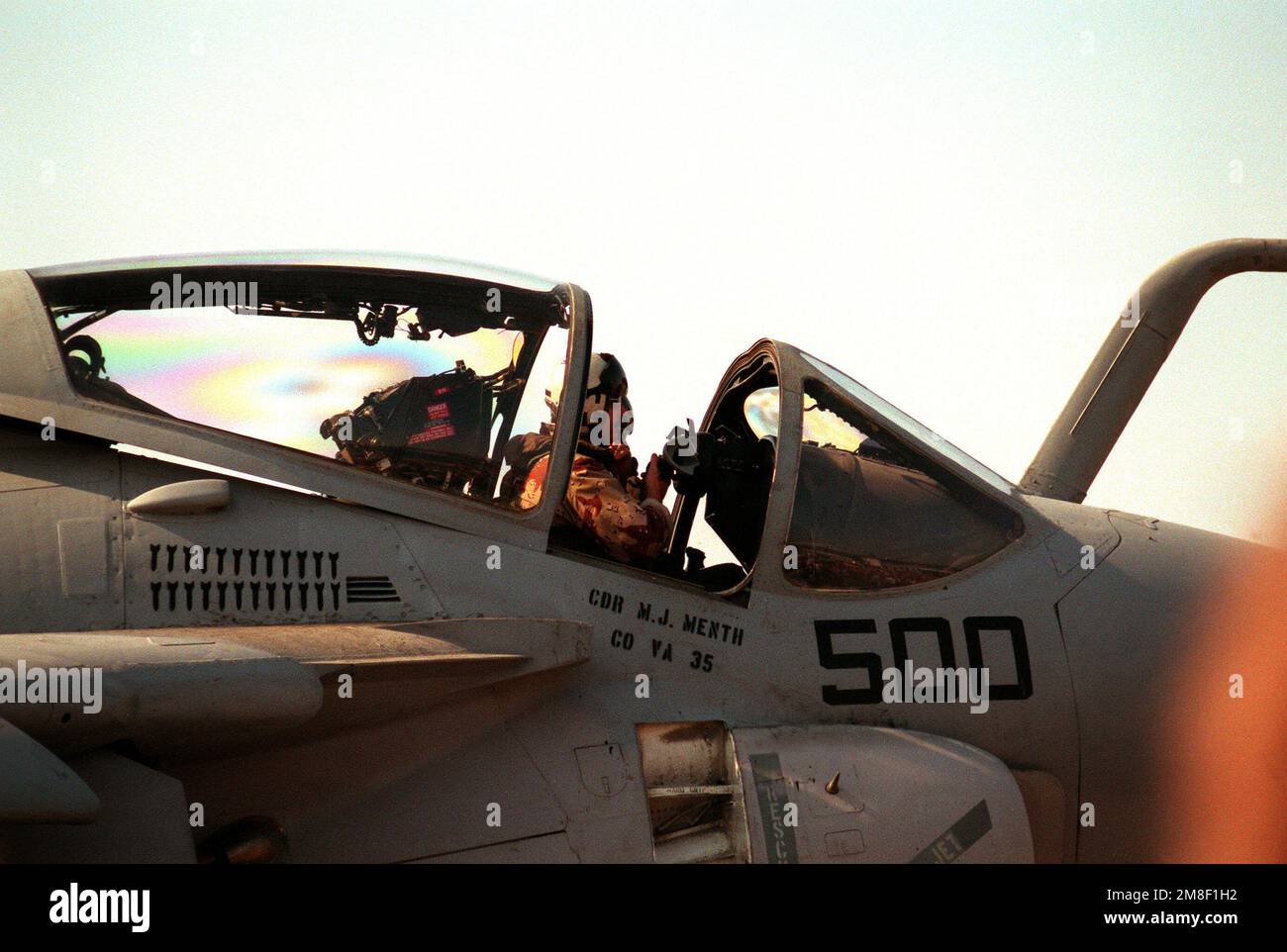 An Attack Squadron 35 (VA-35) Intruder aircraft stands on the flight ...