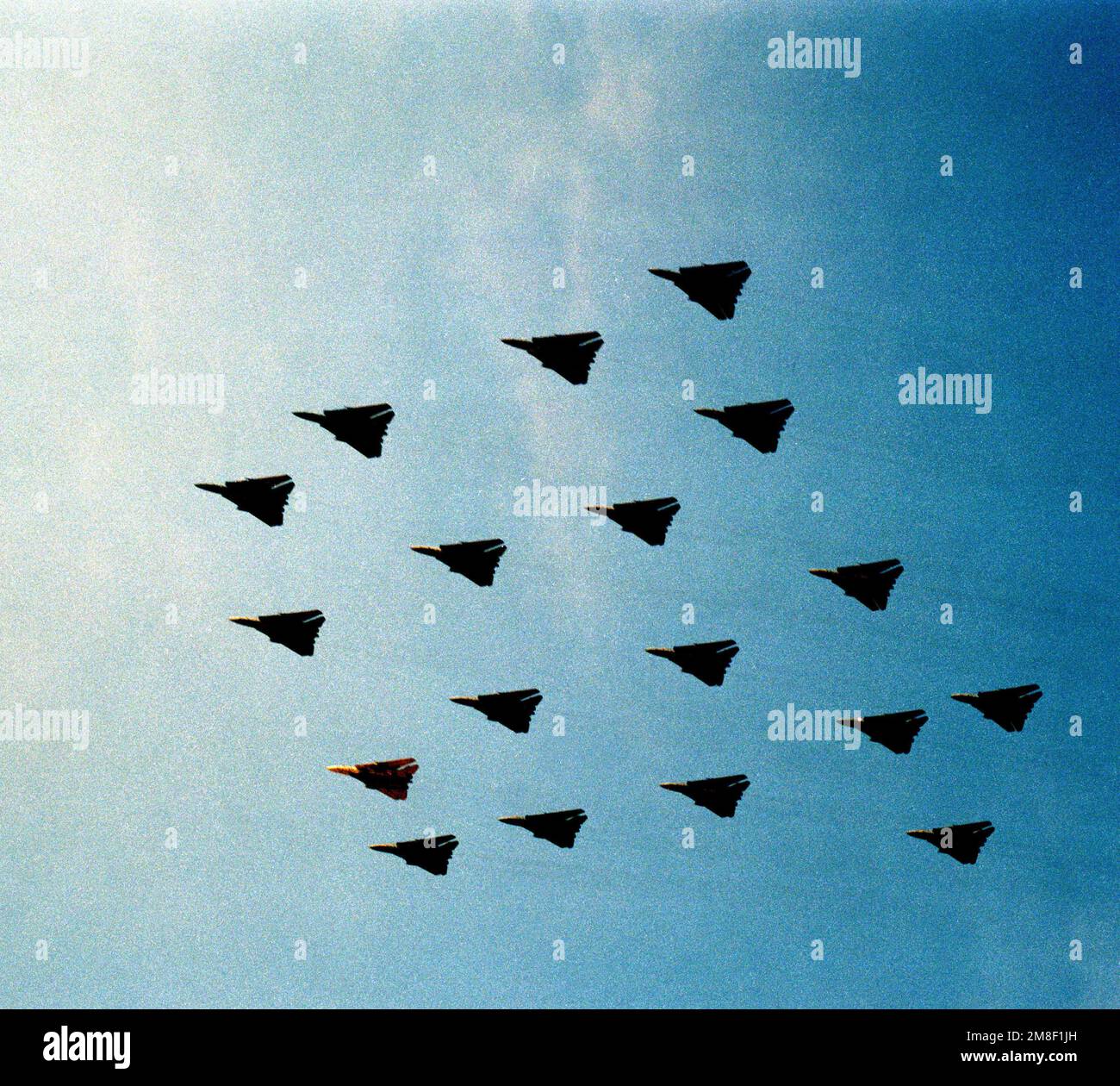 F-14A Tomcat aircraft take part in a flyover upon the arrival of planes ...