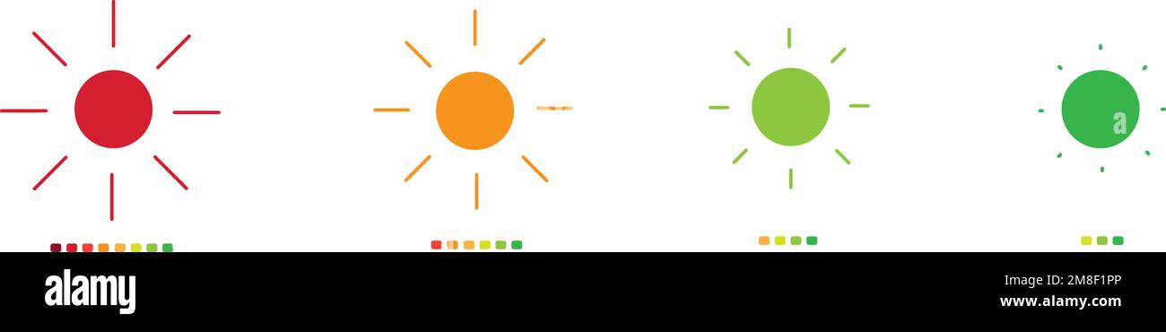 A vector illustration of colorful sun icons with consumption counter ...