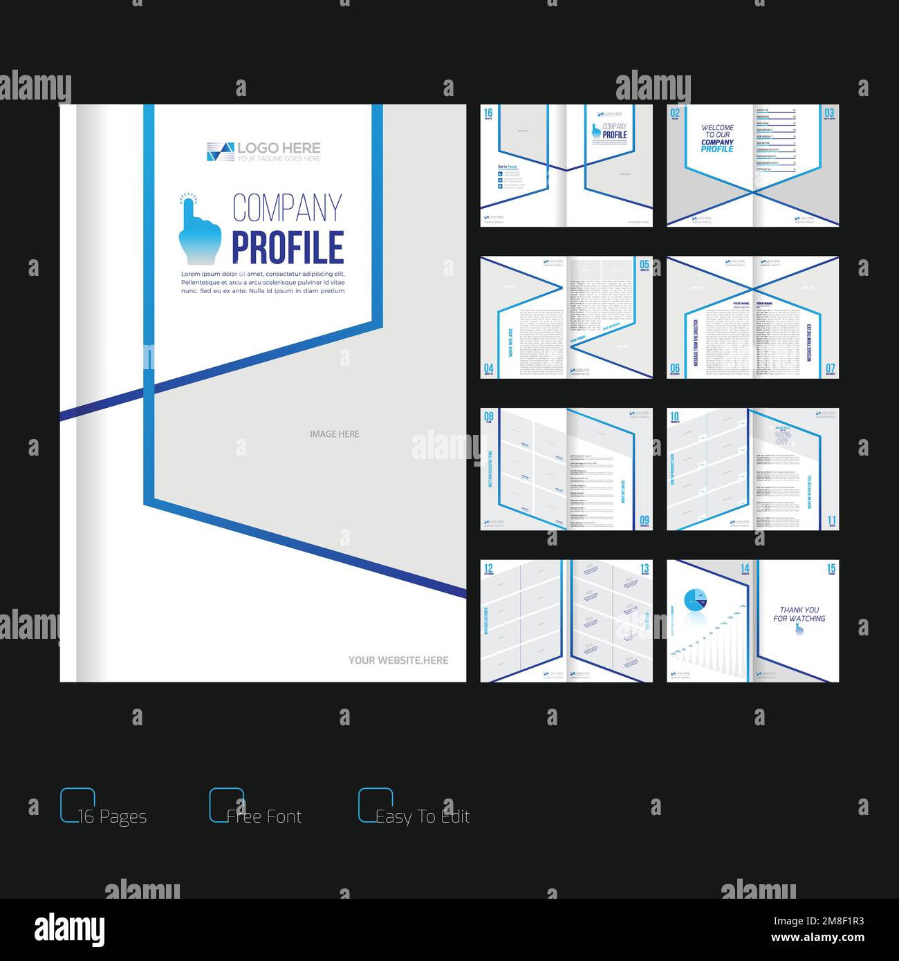cyan colored 16 pages vector stylish company profile design Stock ...