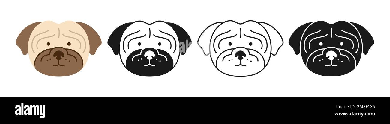 Dog pug faces cartoon character set. Cute puppy childish kawaii head ...