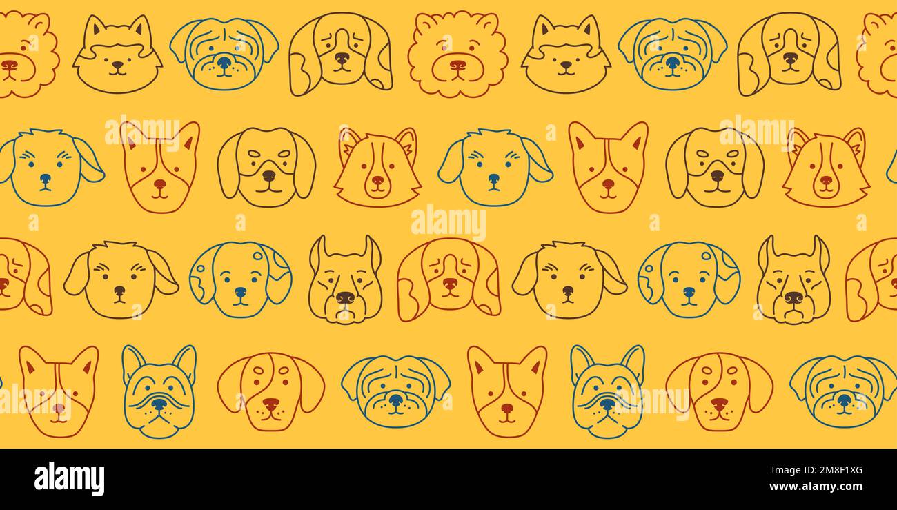 Dog faces doodle seamless pattern. Smiling funny childish doggy pet ...
