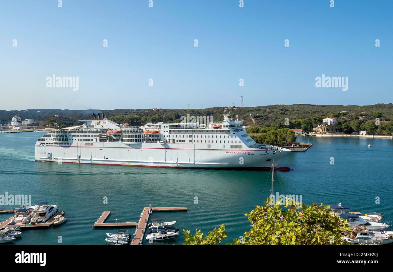 Boats and ferries at Mahon Harbour, Port de Mao, Menorca, Balearic ...