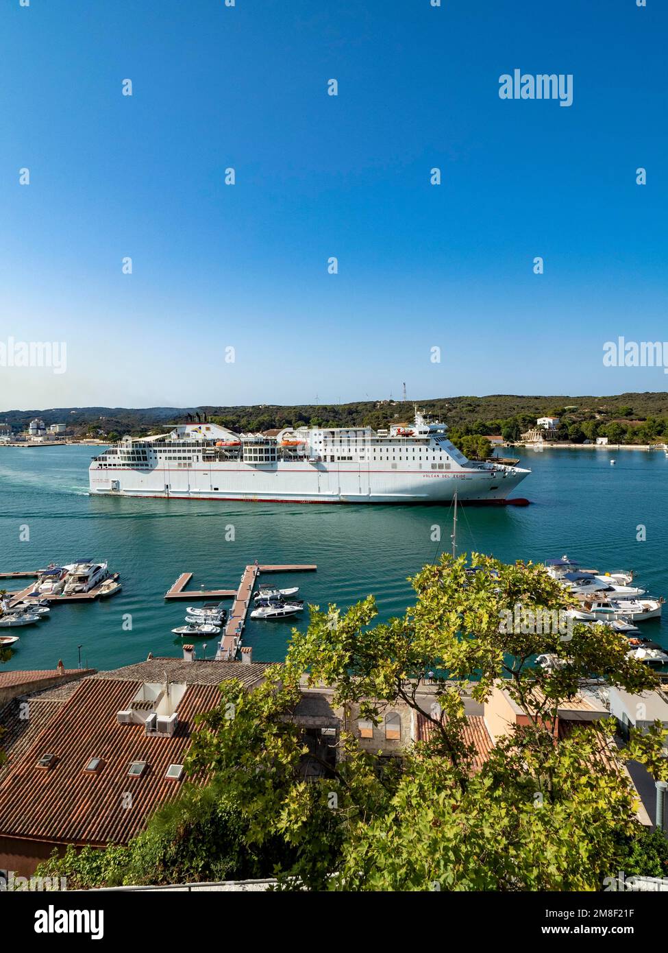 Boats and ferries at Mahon Harbour, Port de Mao, Menorca, Balearic ...
