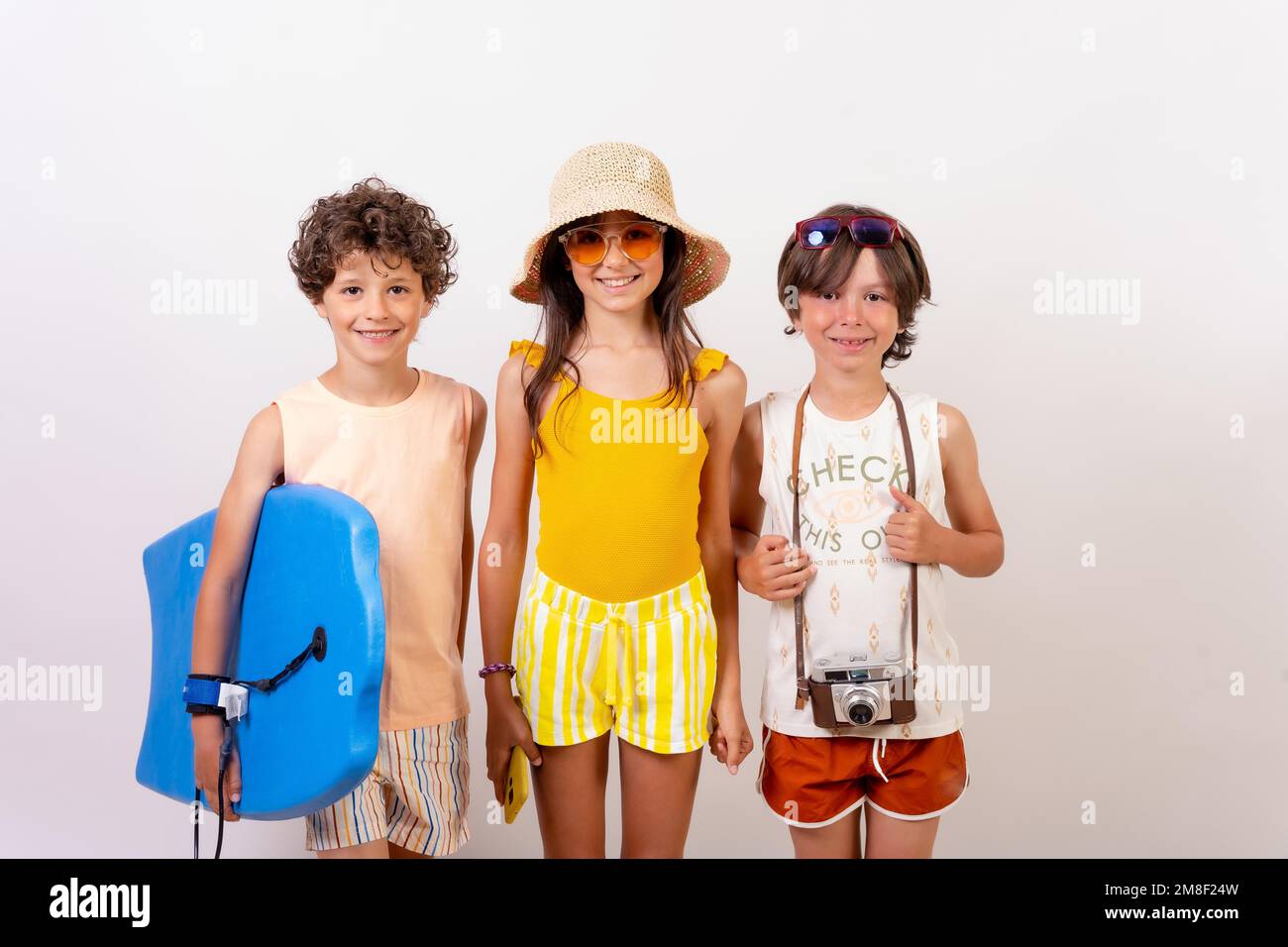 Children enjoying summer vacations on a white background Stock Photo ...
