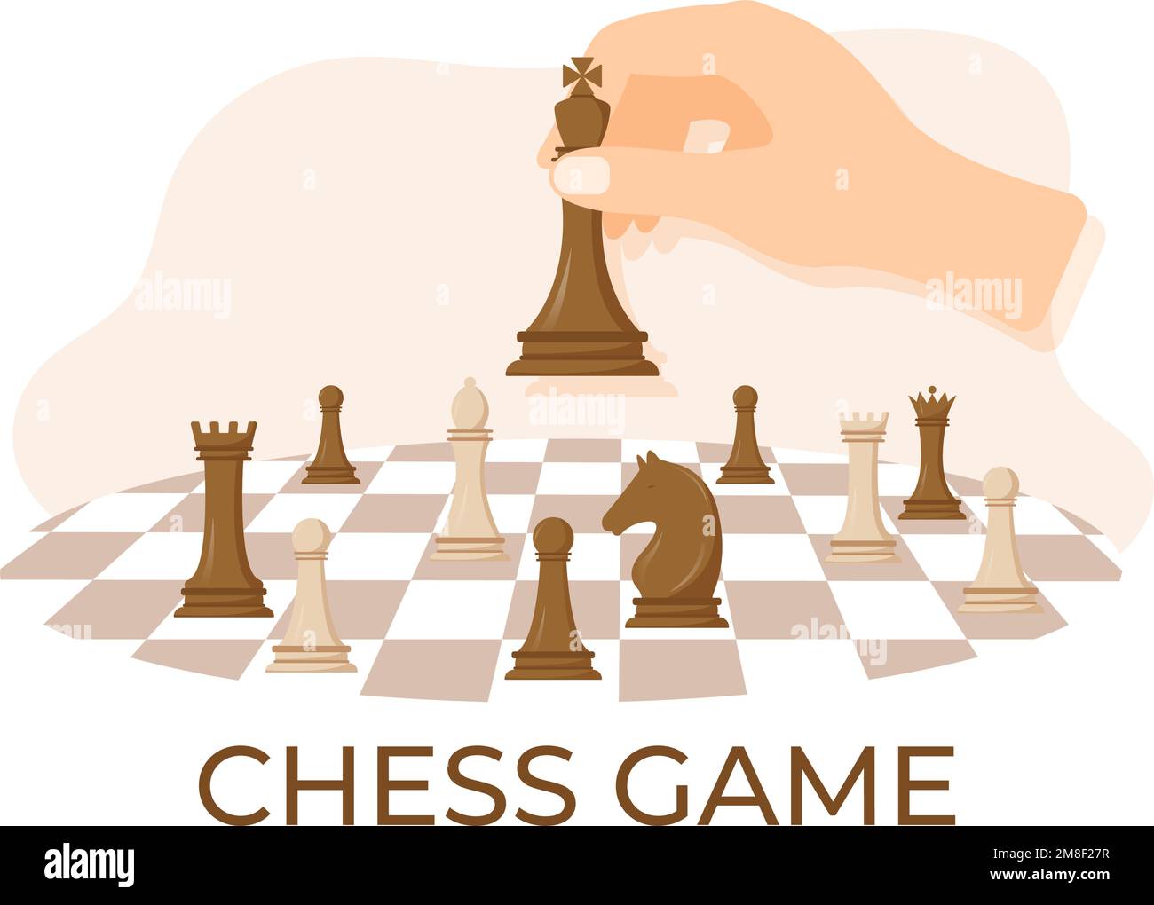 Chequered Chess Board Illustration with Black and White Pieces for ...