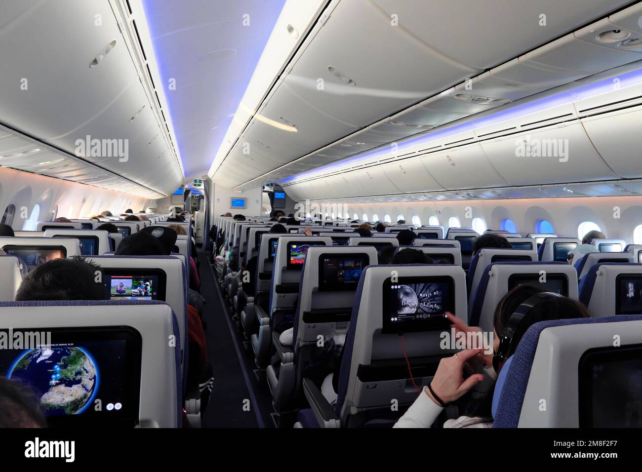 Boeing 787 Dreamliner, Economy Class Interior, Madrid, Spain Stock ...