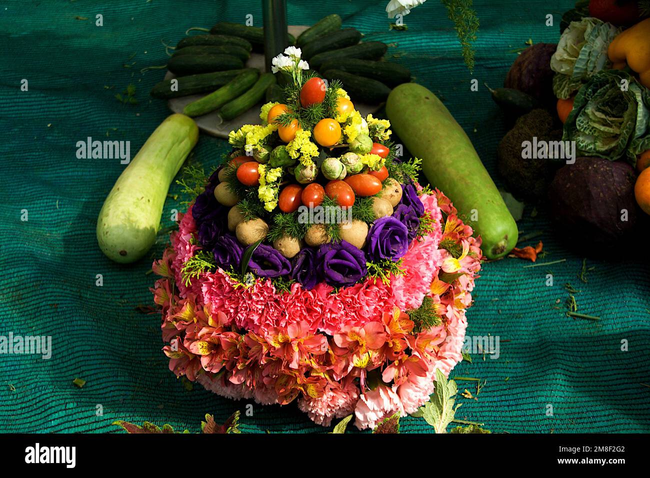 Decorative arrangement of flowers and vegetables at Republic Day Flower ...