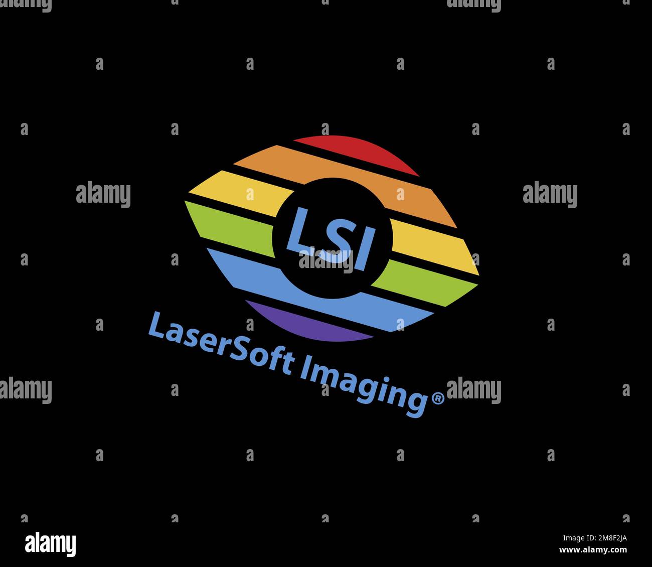 LaserSoft Imaging, rotated logo, black background B Stock Photo - Alamy