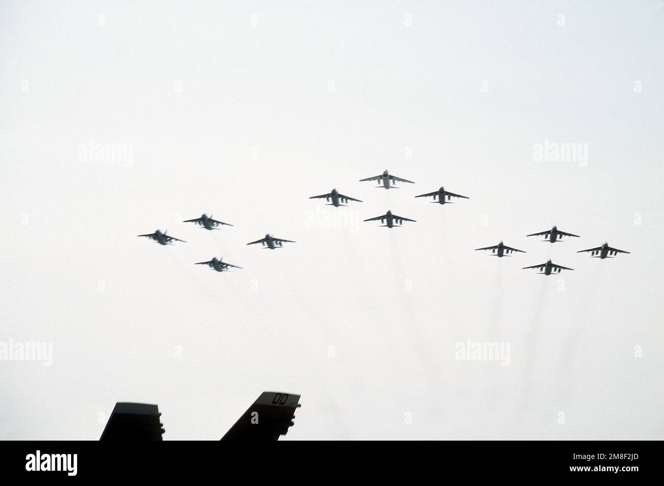 A-7E Corsair II aircraft conduct a flyover during welcoming ceremonies ...