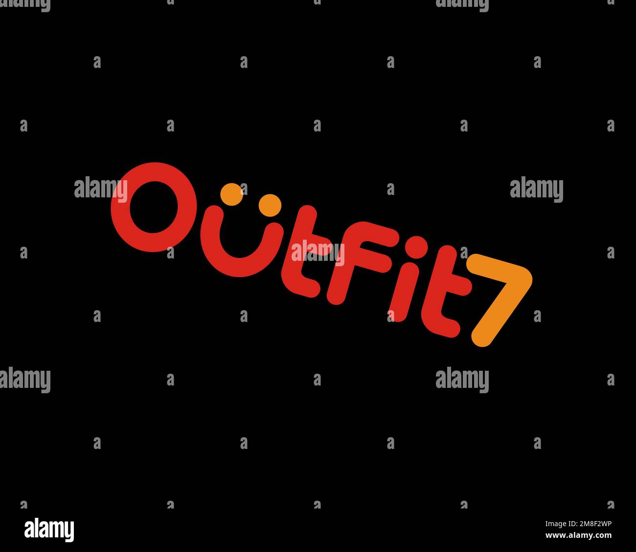 Outfit7, rotated logo, black background B Stock Photo - Alamy