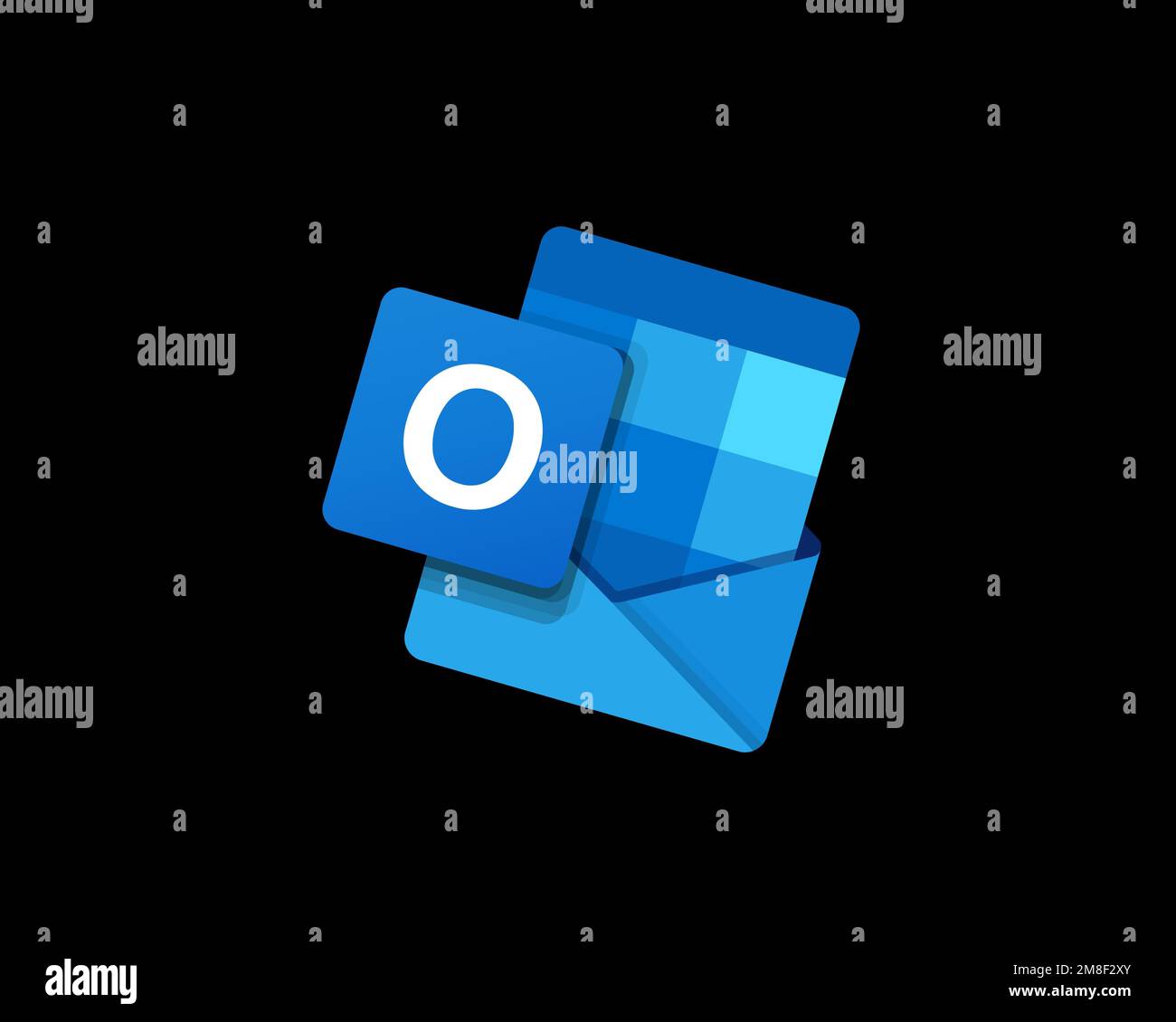 Outlook. com, rotated logo, black background B Stock Photo - Alamy