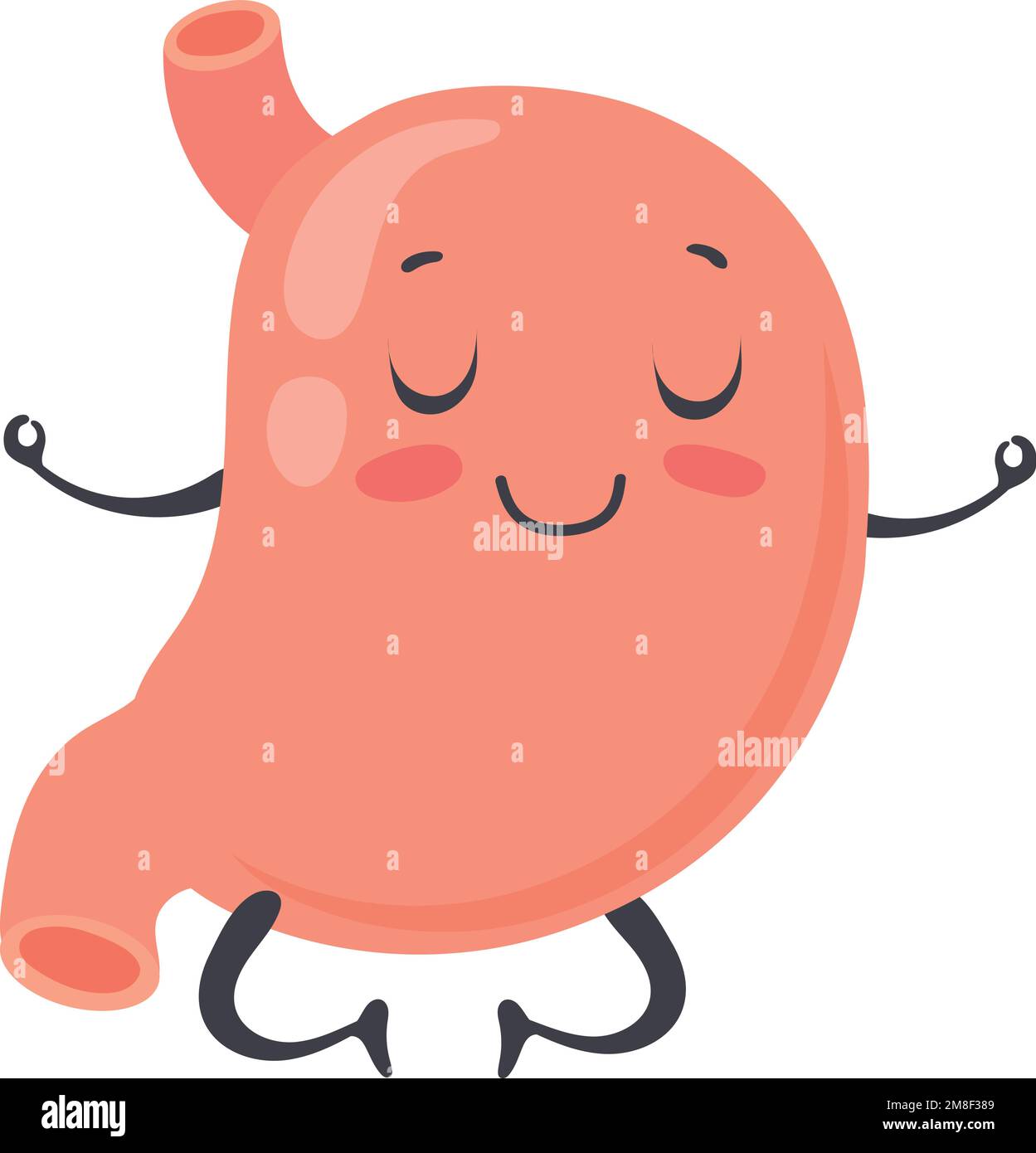 Calm happy stomach. Digestion mascot with smiling face isolated on ...