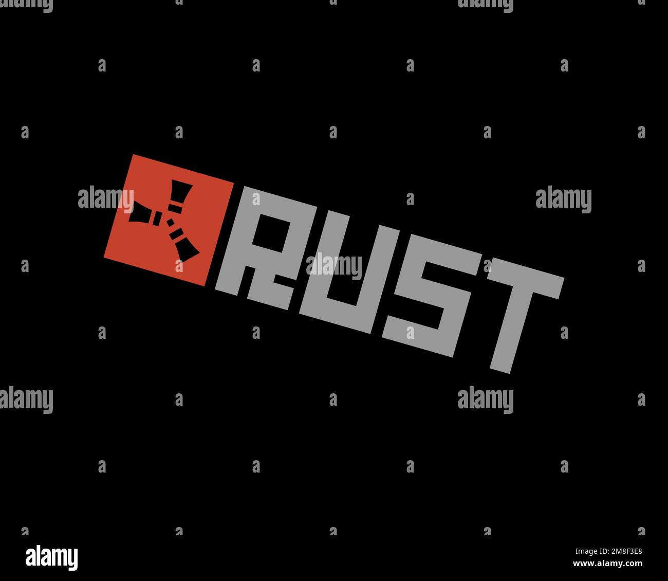 Rust video game, rotated logo, black background B Stock Photo - Alamy