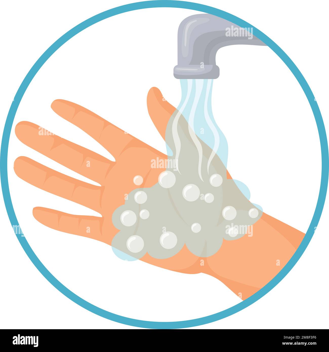 Washing hands icon. Human palm under pouring water isolated on white ...