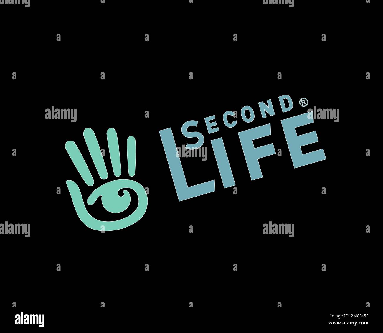 Second Life, rotated logo, black background Stock Photo - Alamy