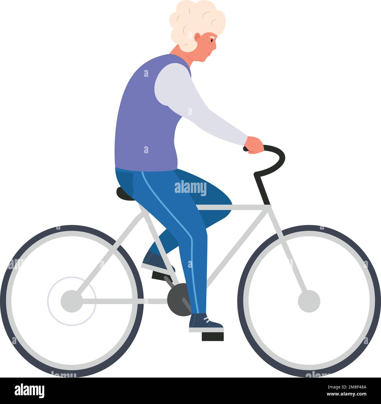 Senior ride bicycle. Happy old woman training isolated on white ...