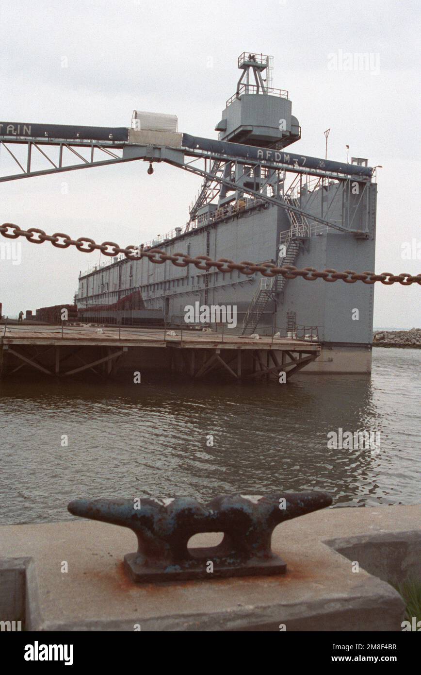 A close-up view of the medium floating dry dock SUSTAIN (AFDM-7). Base ...