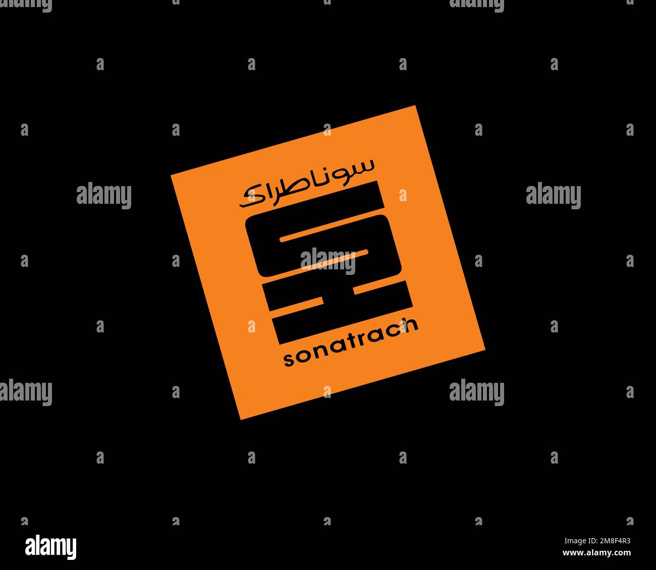 Sonatrach, rotated logo, black background Stock Photo - Alamy