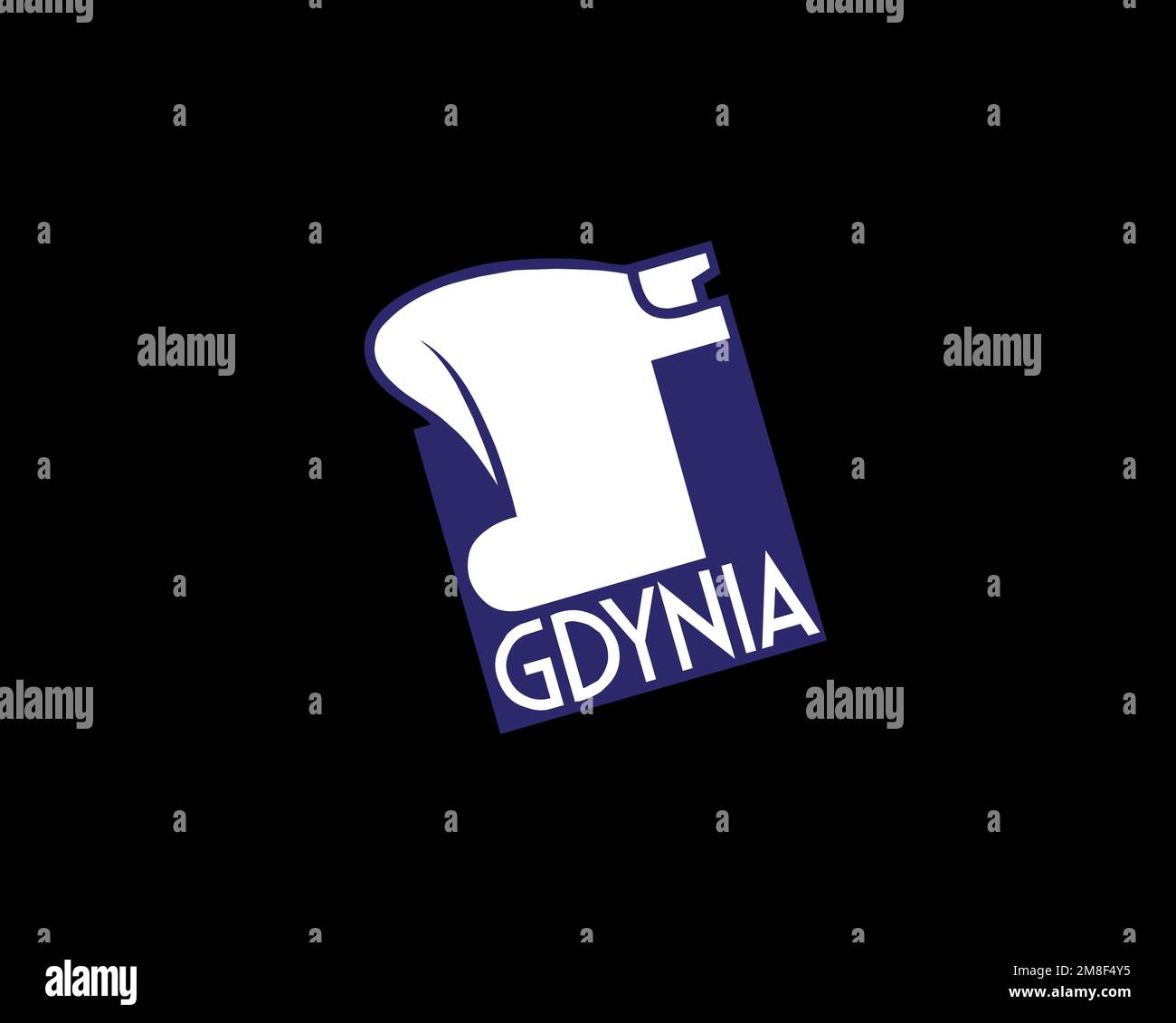 Stocznia Gdynia, rotated logo, black background Stock Photo - Alamy