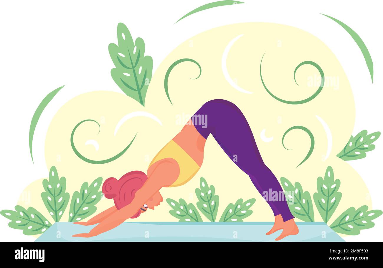 Girl cartoon character doing yoga on a natural environment Vector Stock ...