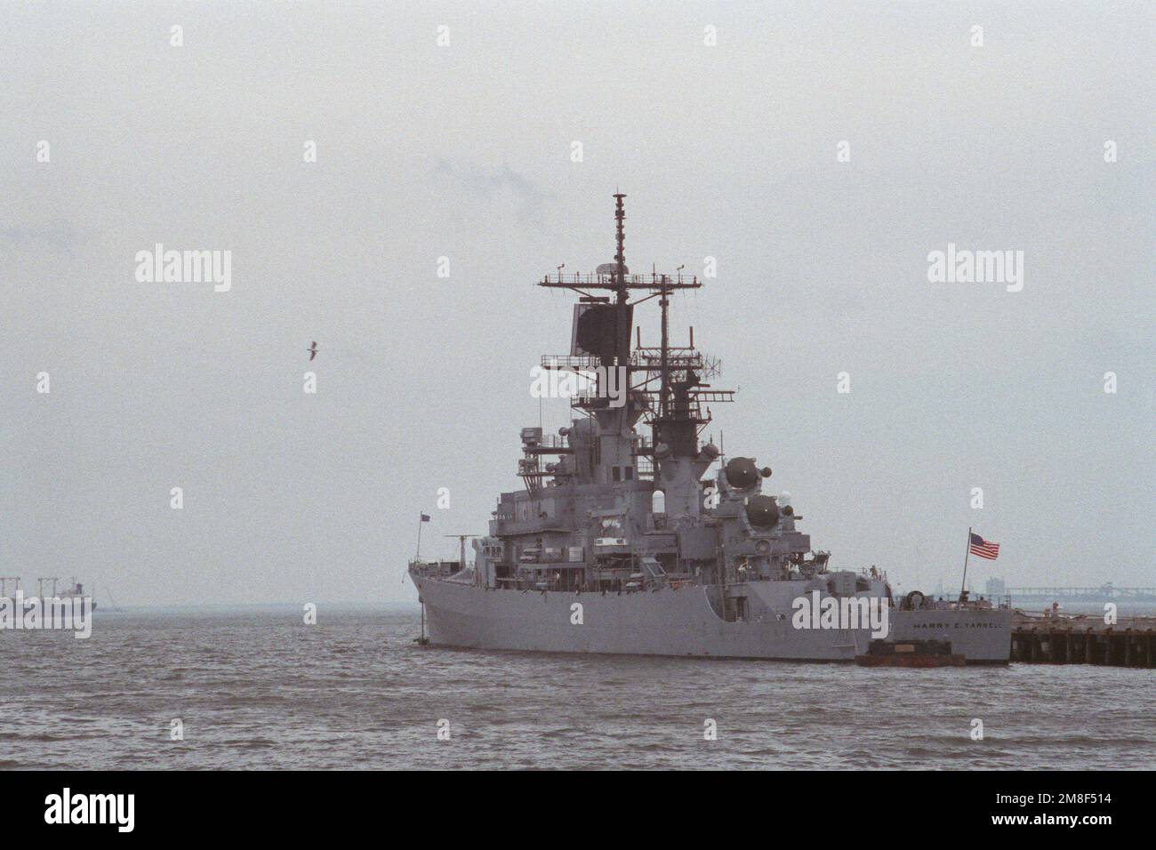 A port quarter view of the guided missile cruiser USS HARRY E. YARNELL ...
