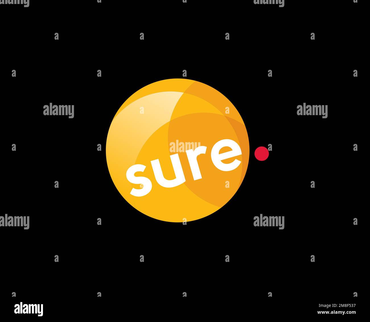 Sure company, rotated logo, black background Stock Photo - Alamy
