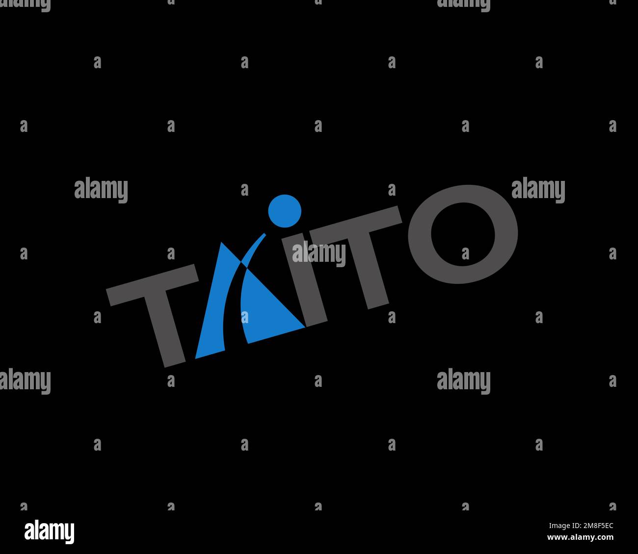 Taito, rotated logo, black background Stock Photo - Alamy