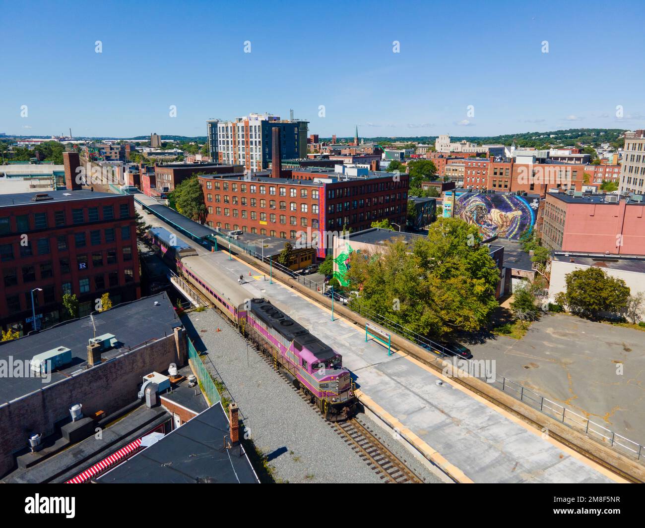 MBTA Commuter Rail stops at Lynn Station in historic downtown Lynn, Massachusetts MA, USA Stock ...