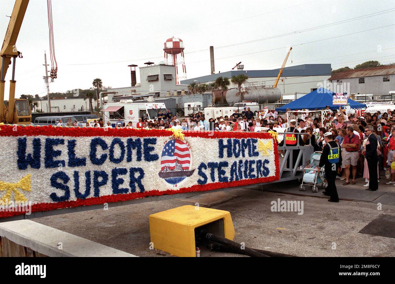 A handmade banner adorns the brow between the pier and the guided ...