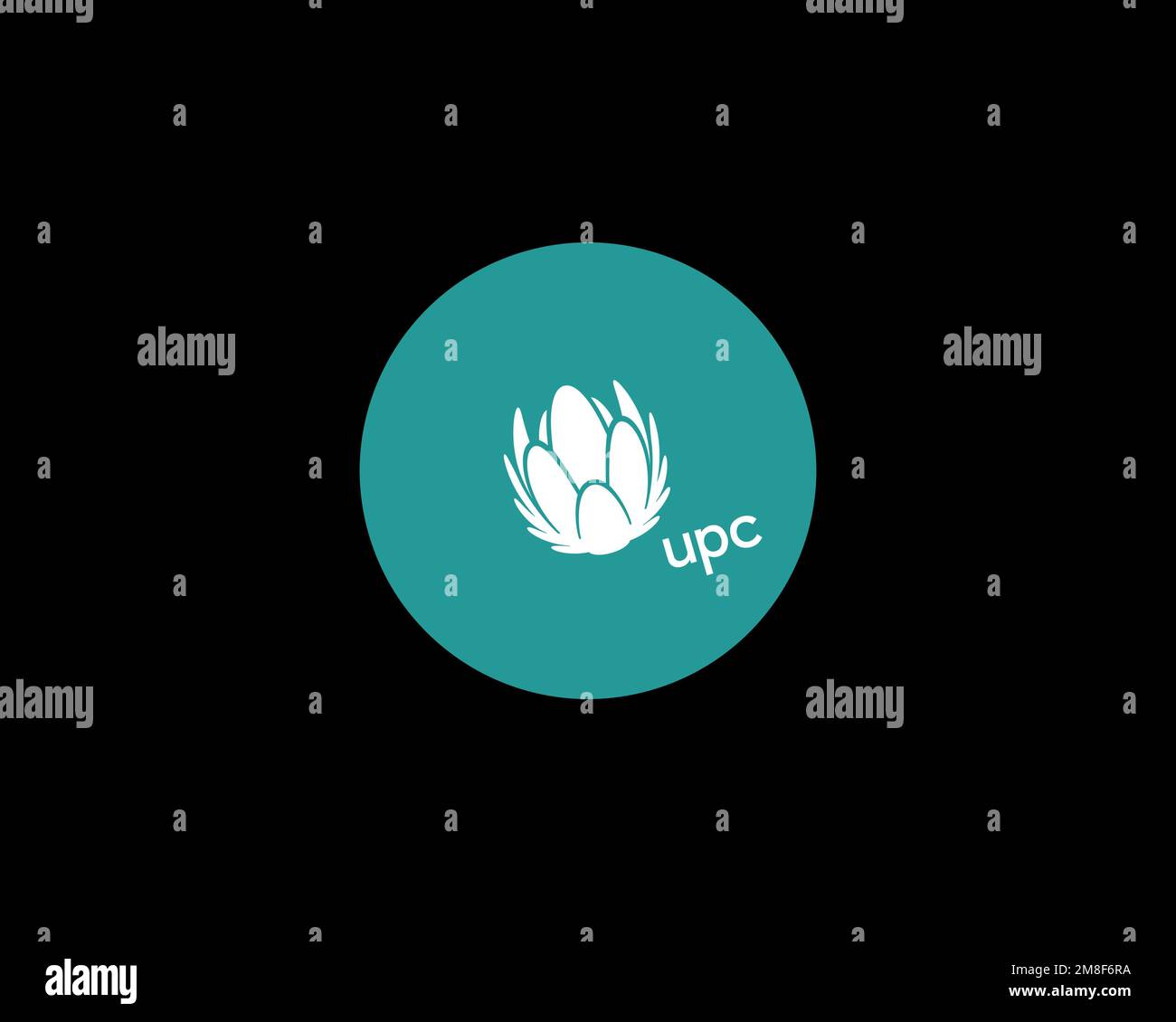 UPC Romania, rotated logo, black background Stock Photo - Alamy