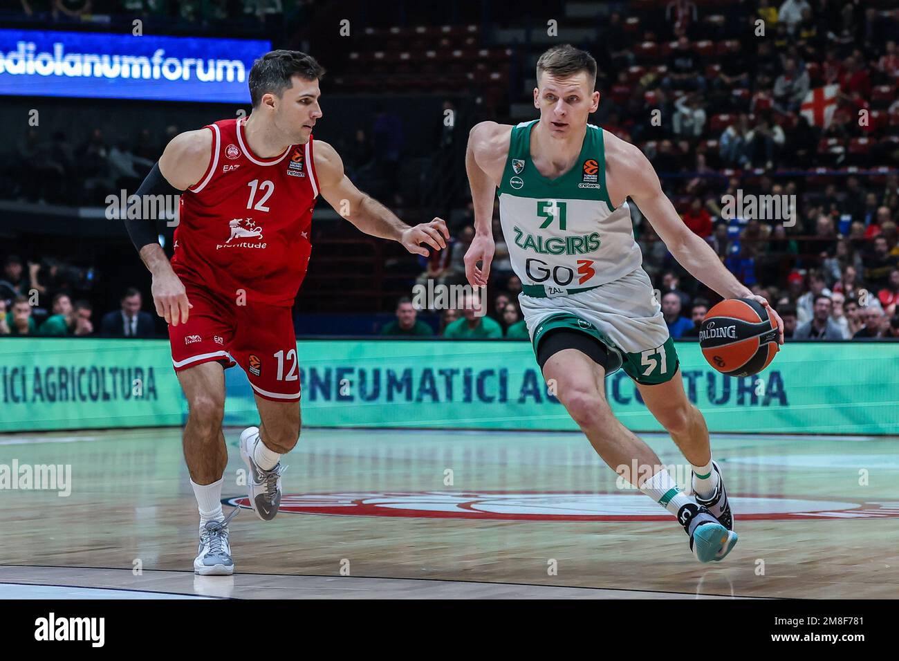 Milan, Italy. 13th Jan, 2023. Arnas Butkevicius #51 of Zalgiris Kaunas ...