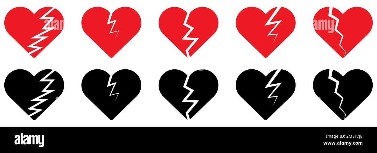 Broken or divorce hearts icon set. Symbol for website design, logo, app, UI. Vector illustration ...