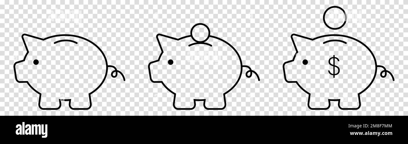 Piggy bank line icons. Vector illustration isolated on transparent ...