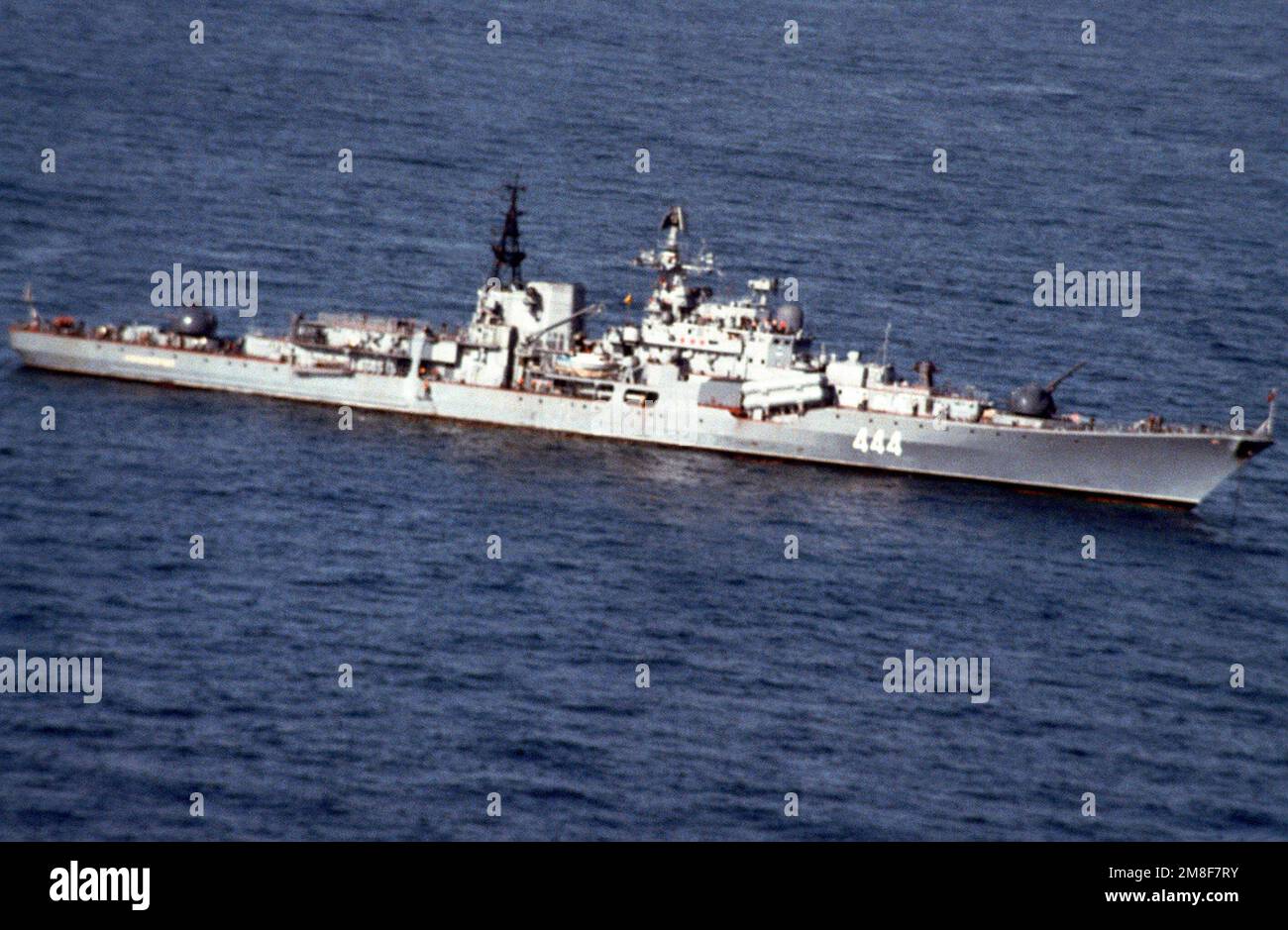 A starboard beam view of the Soviet Sovremenny class guided missile ...