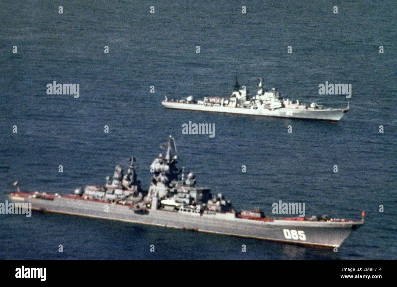 A starboard view of the Soviet Kirov class nuclear-powered guided ...
