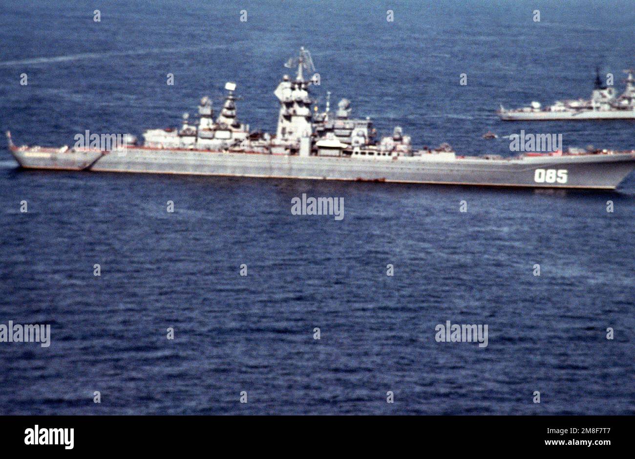 A starboard beam view of the Soviet Kirov class nuclear-powered guided ...
