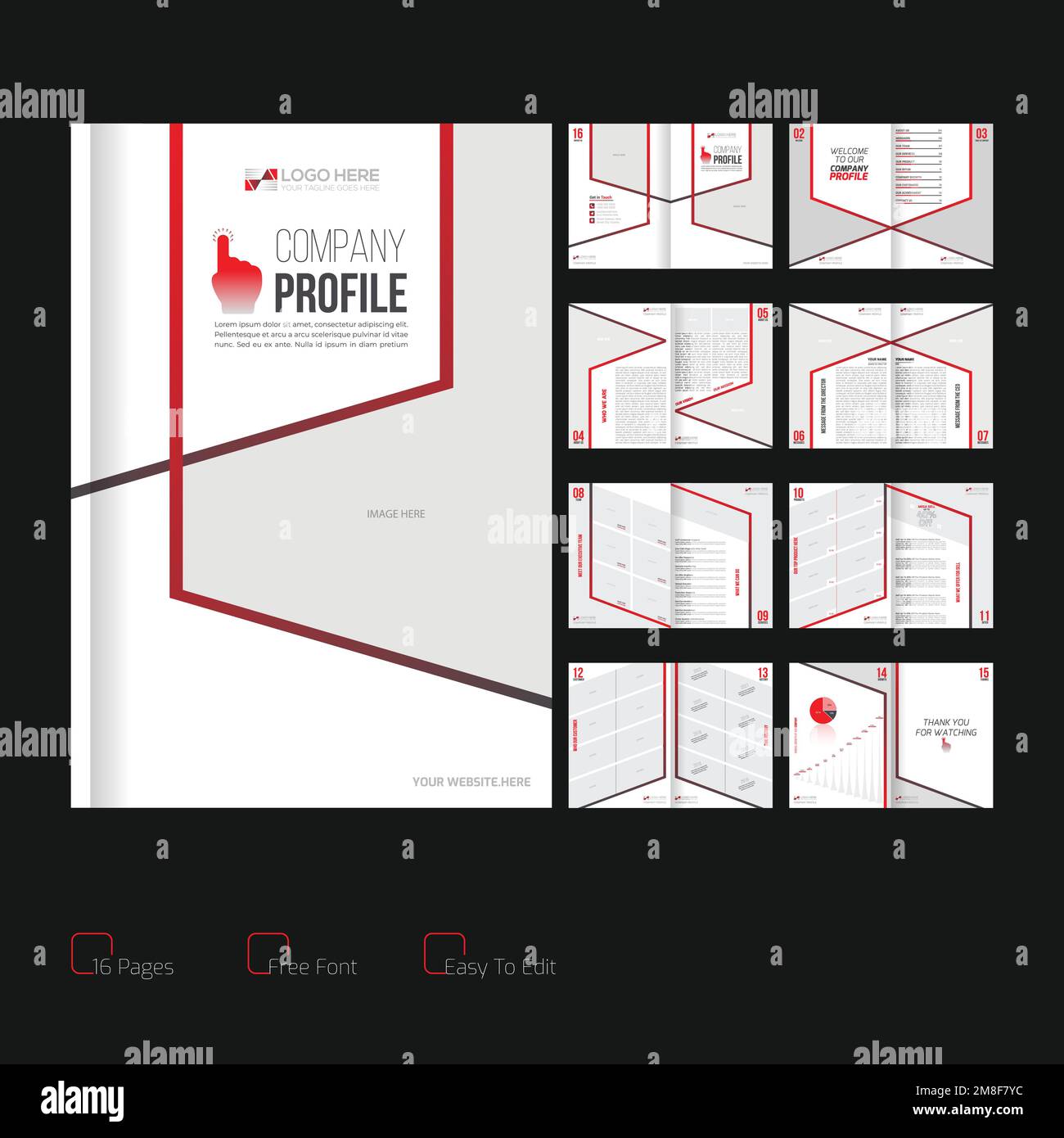 red colored 16 pages vector stylish company profile design Stock Vector ...