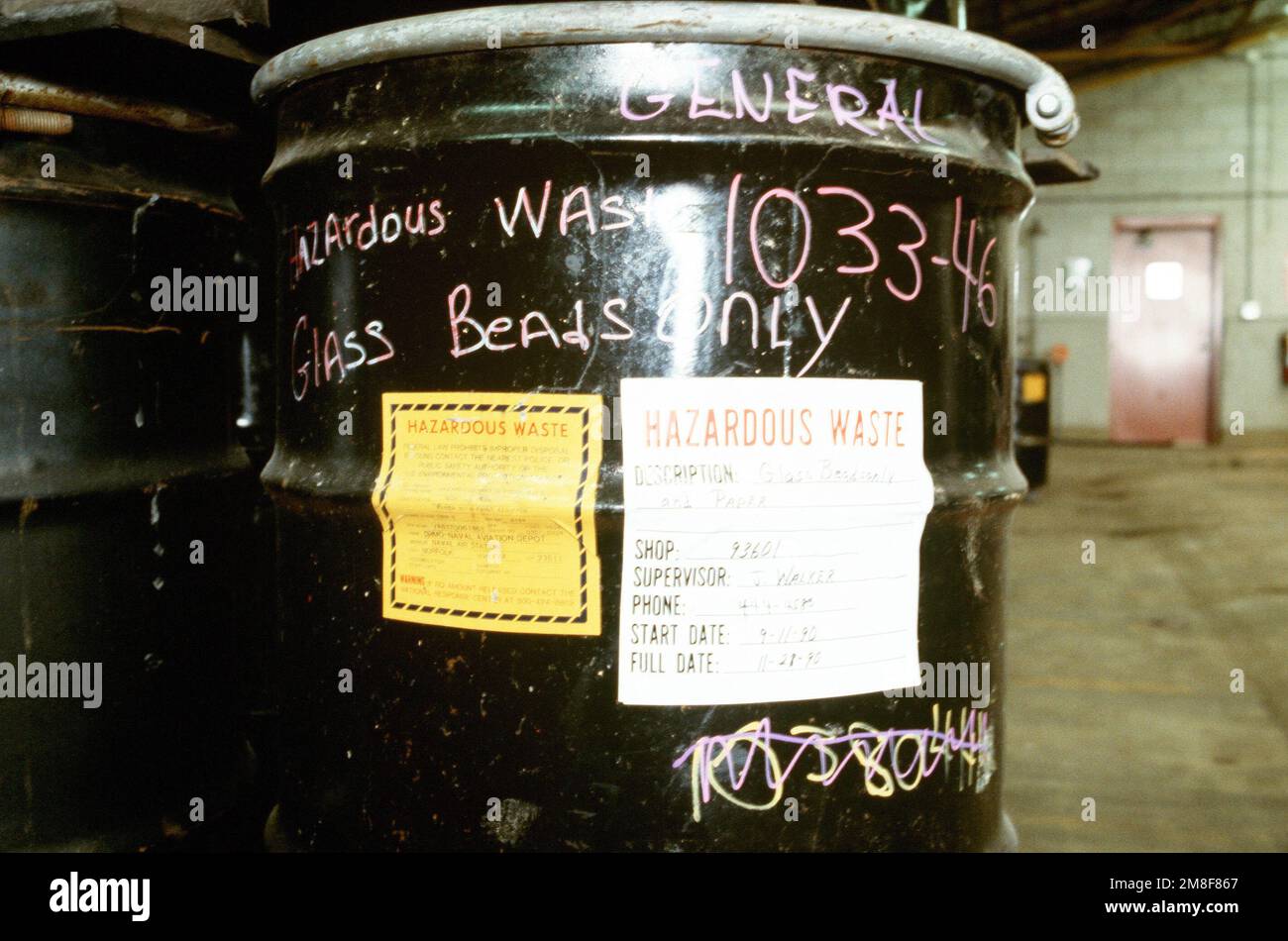 A view of the documentation affixed to the side of a hazardous waste ...