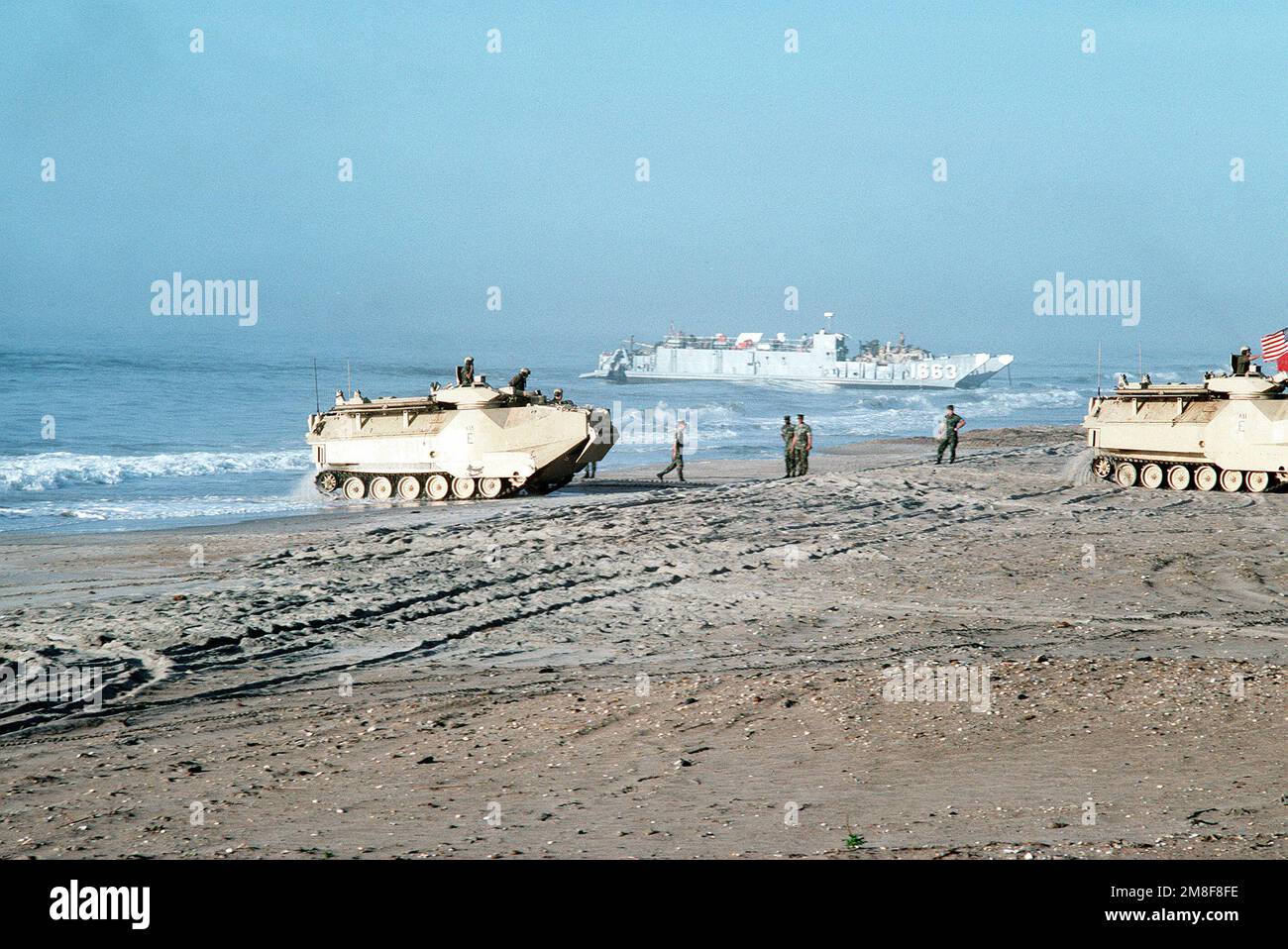 Two AAVP-7A1 amphibious assault vehicles from 2nd Plt., Co. A, 2nd ...
