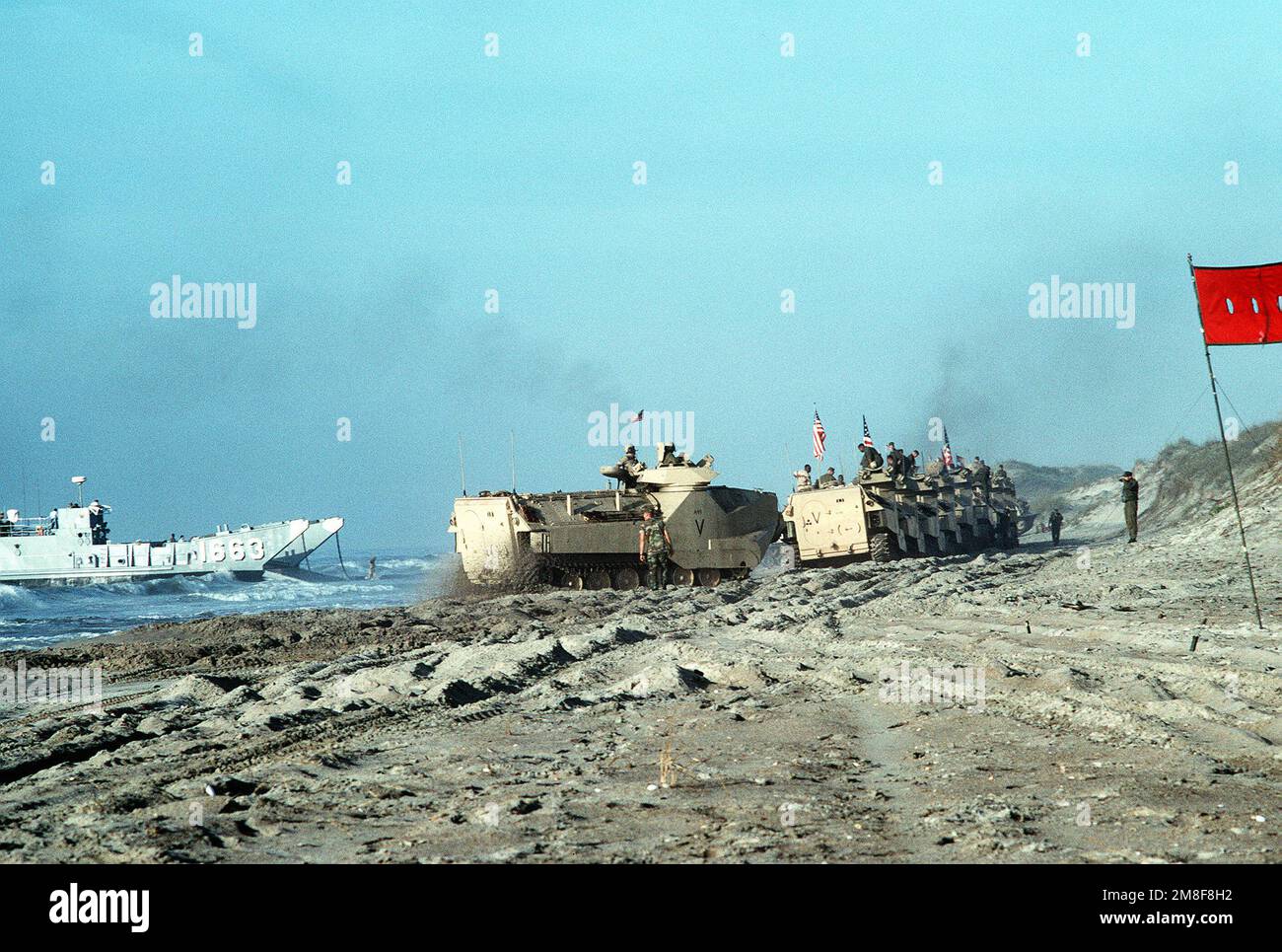 Several AAVP-7A1 amphibious assault vehicles from 2nd Plt., Co. A, 2nd ...