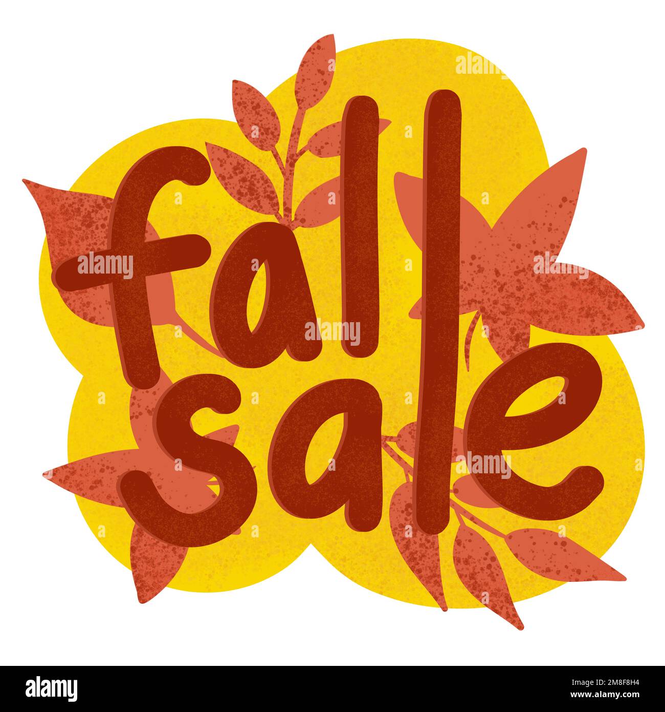 Hand drawn illustration of fall autumn sale sign, red orange yellow ...